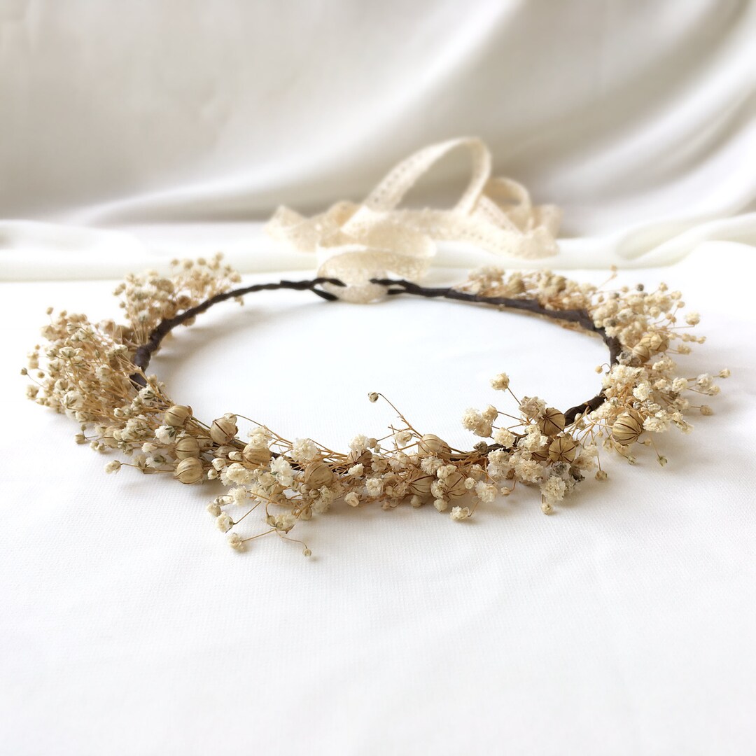 Cream Baby's Breath Flower Crown, Wedding Crown, Baby's Breath Real ...