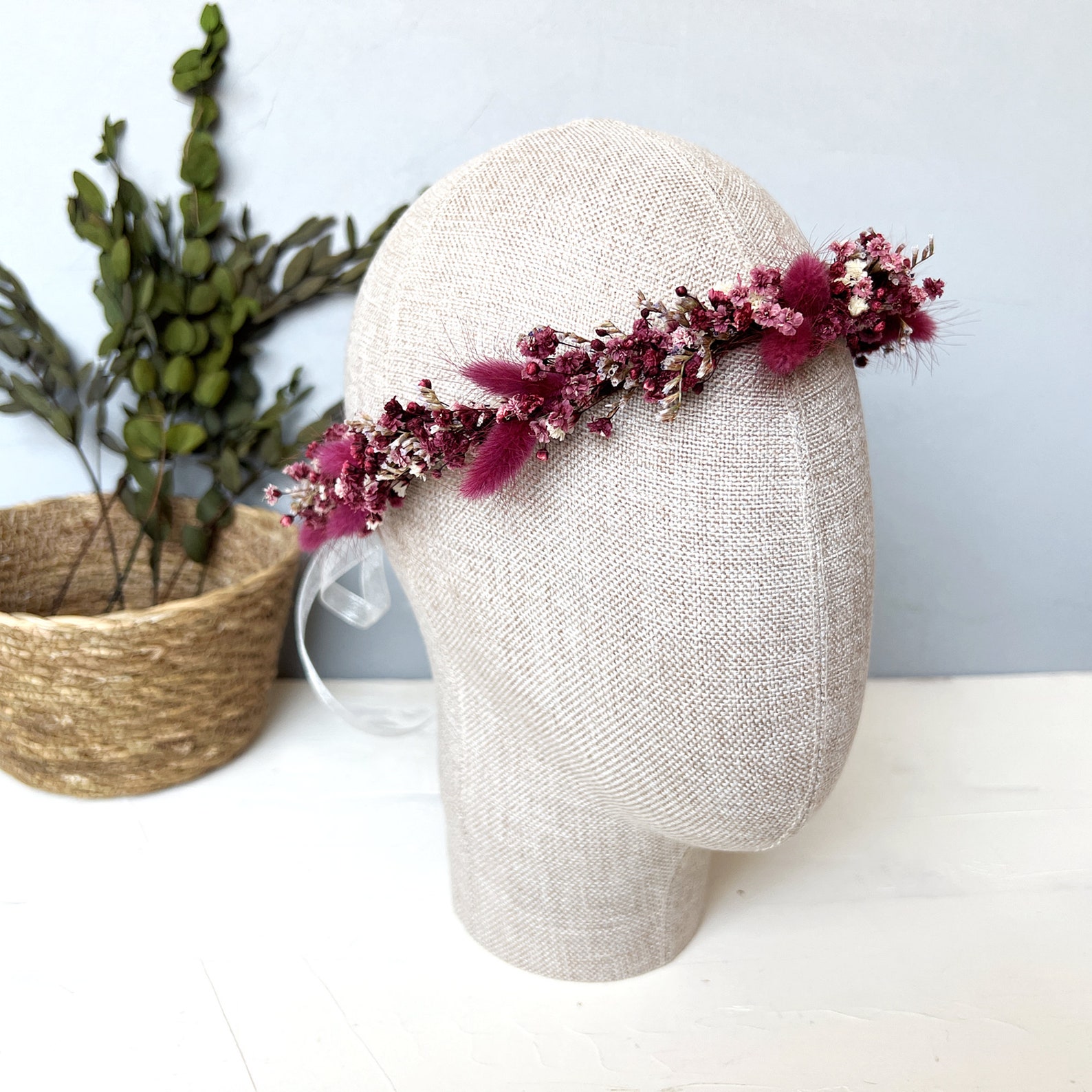 Dried Plum Flower Crown, Purple Bridal Headpiece, Baby's Breath - Etsy