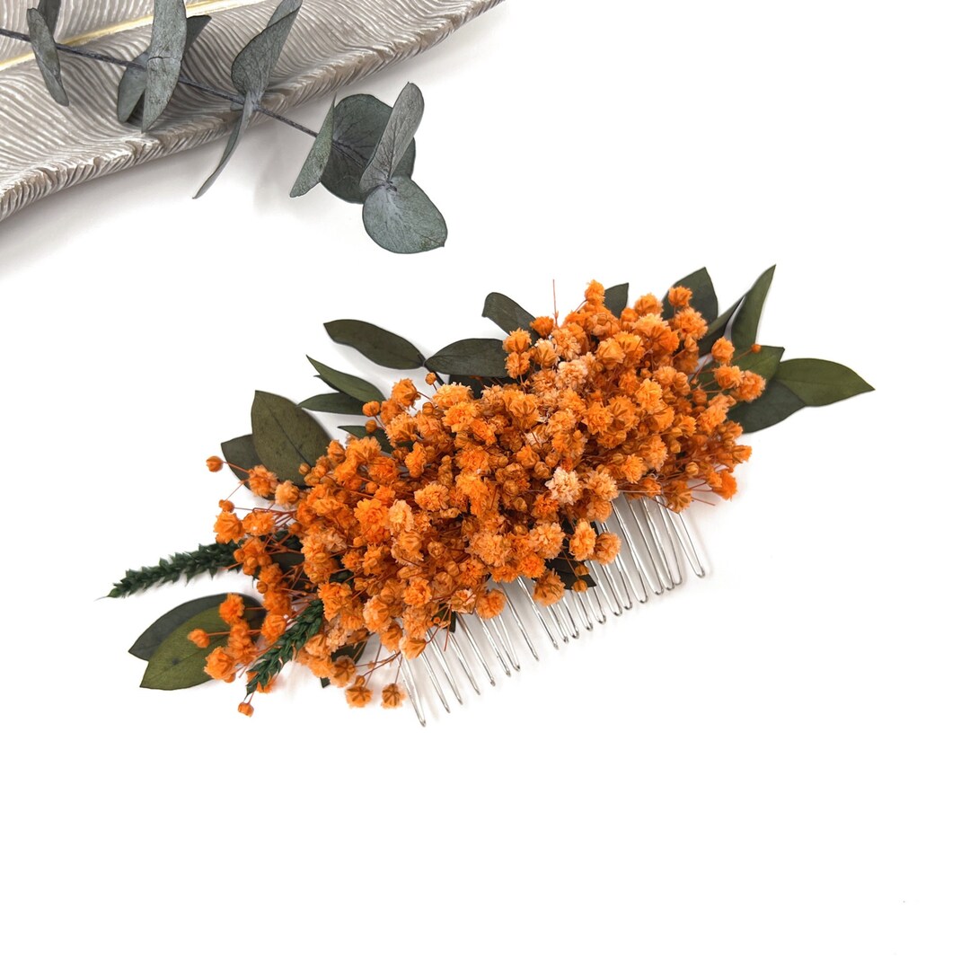 Burnt Orange Hair Comb, Eucalyptus Dried Flower Hair Comb, Baby's ...