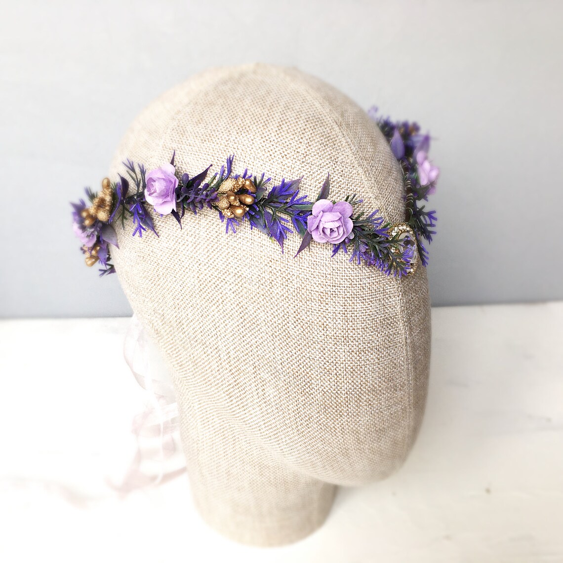 Purple and Gold Flower Elf Crown, Elven Flower Crown, Fairy Flower ...