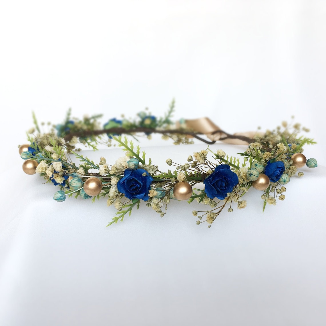 Navy flower crown gold and navy blue flowers crown Bridal | Etsy