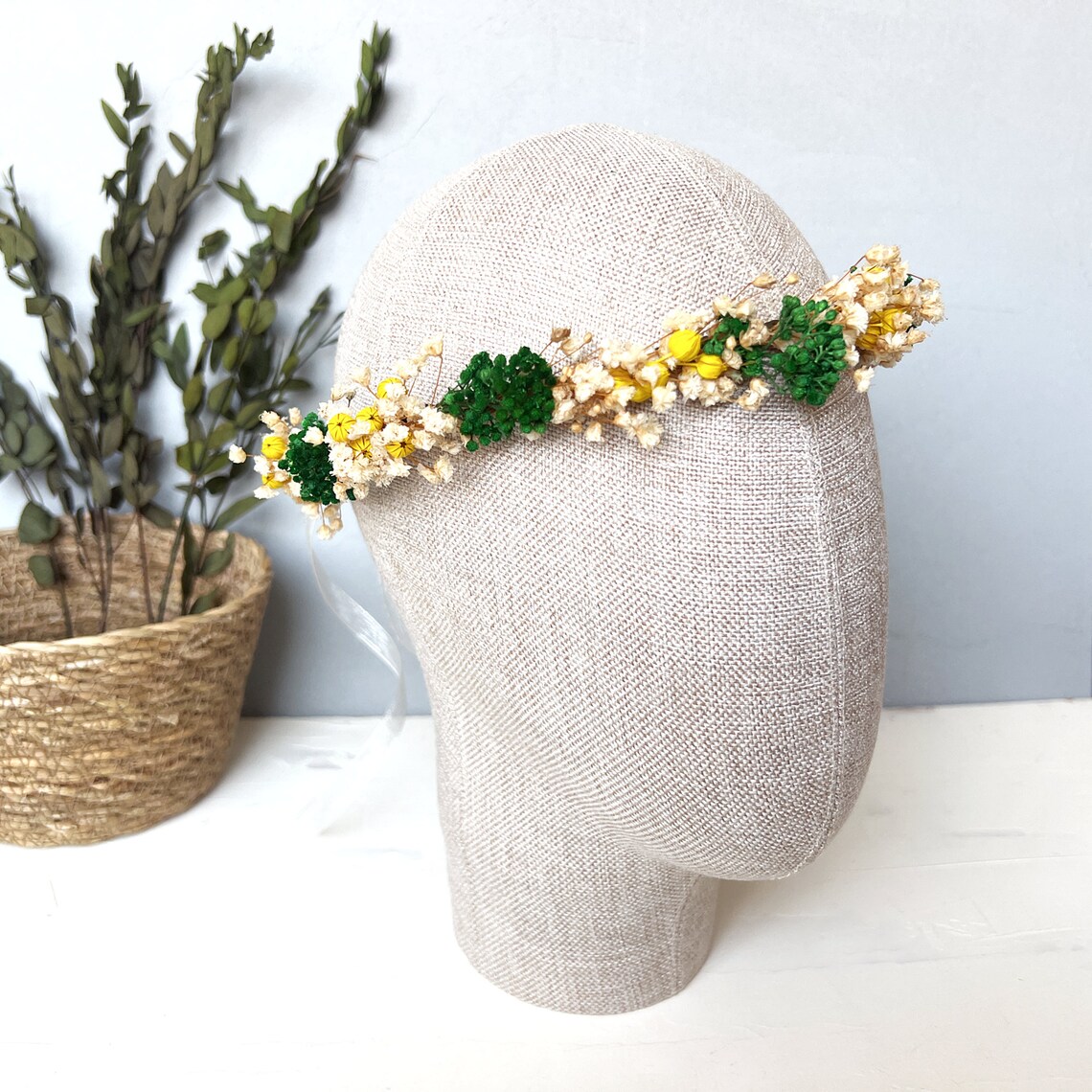 Green and Yellow Flower Crown for Wedding Flower Crown Dry | Etsy