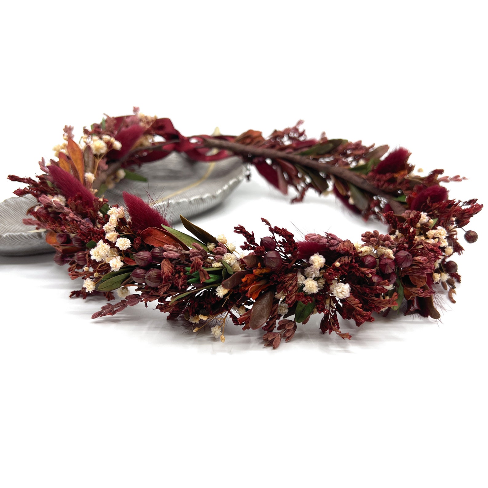 Burgundy Dry Flower Crown, Burgundy Hair Wreath, Natural Flower Crown ...