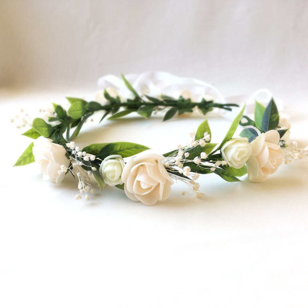White Rose Flower Crown, Buttercup Headpiece, Bridal Wedding - Etsy