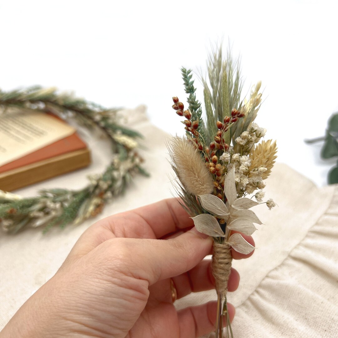 Natural Greenery Flower Boutonniere, Boho&rustic Boutonniere, Dried ...