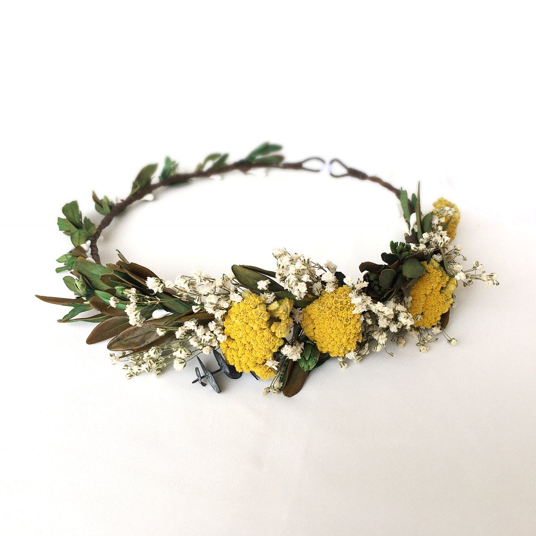 Yellow Dried Flower Crown, Wildflower Crown, Yellow Flower Crown ...