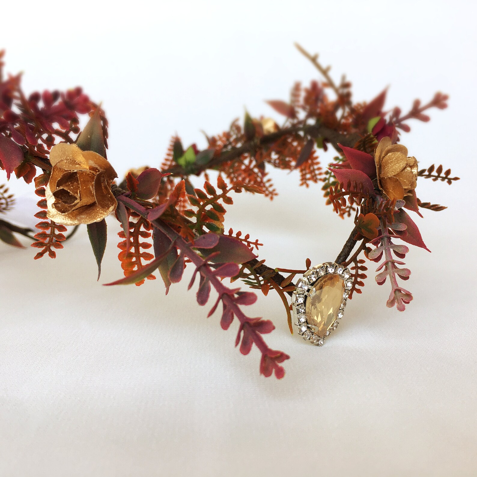 Elf Flower Crown Gold and Burgundy Flower Elven Crown Fairy | Etsy