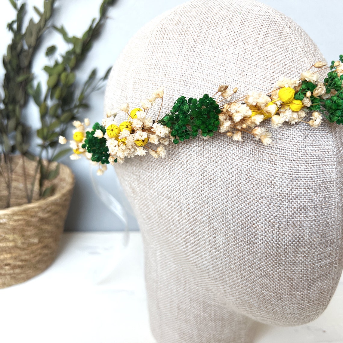 Green and Yellow Flower Crown for Wedding Flower Crown Dry | Etsy