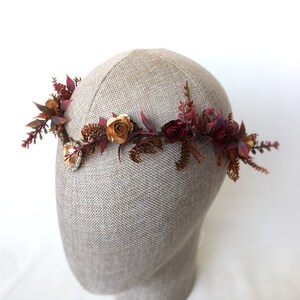 Elf Flower Crown, Gold and Burgundy Flower Elven Crown, Fairy Flower ...