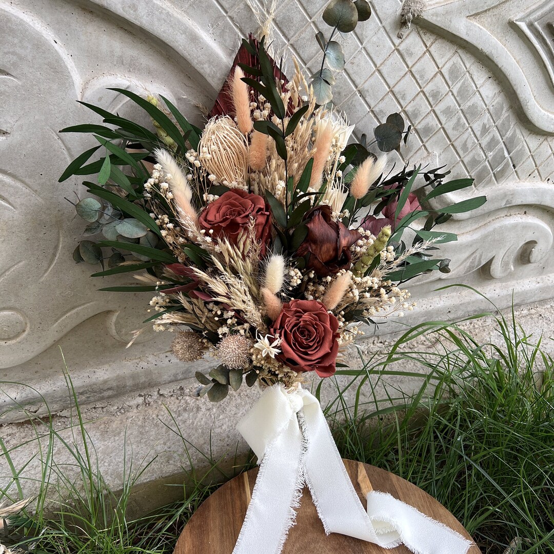 Terracotta Bridal Bouquet, Burnt Orange Rust Bouquet, Wedding Bouquet ...