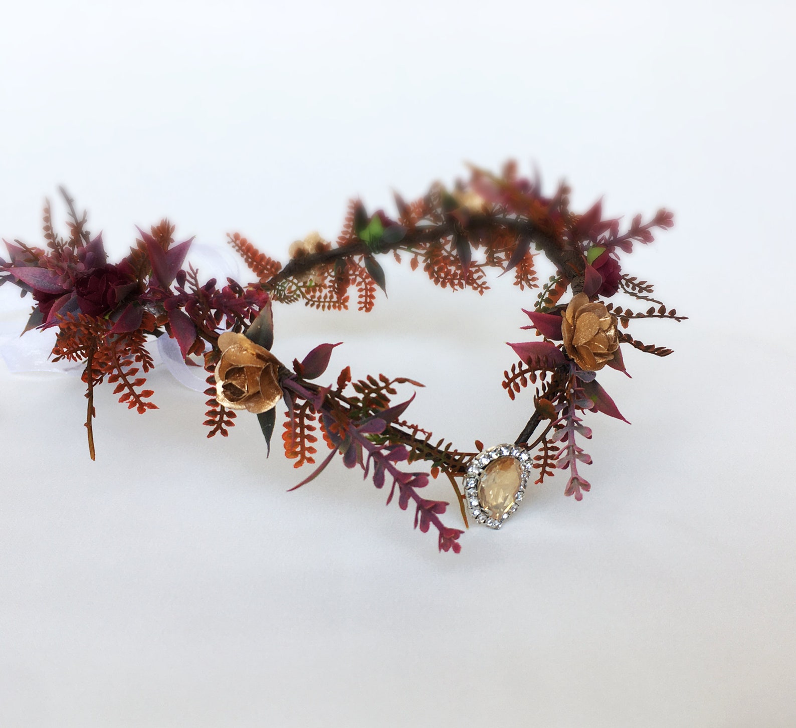 Elf Flower Crown Gold and Burgundy Flower Elven Crown Fairy | Etsy