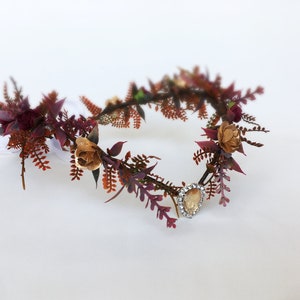 Elf Flower Crown, Gold and Burgundy Flower Elven Crown, Fairy Flower ...