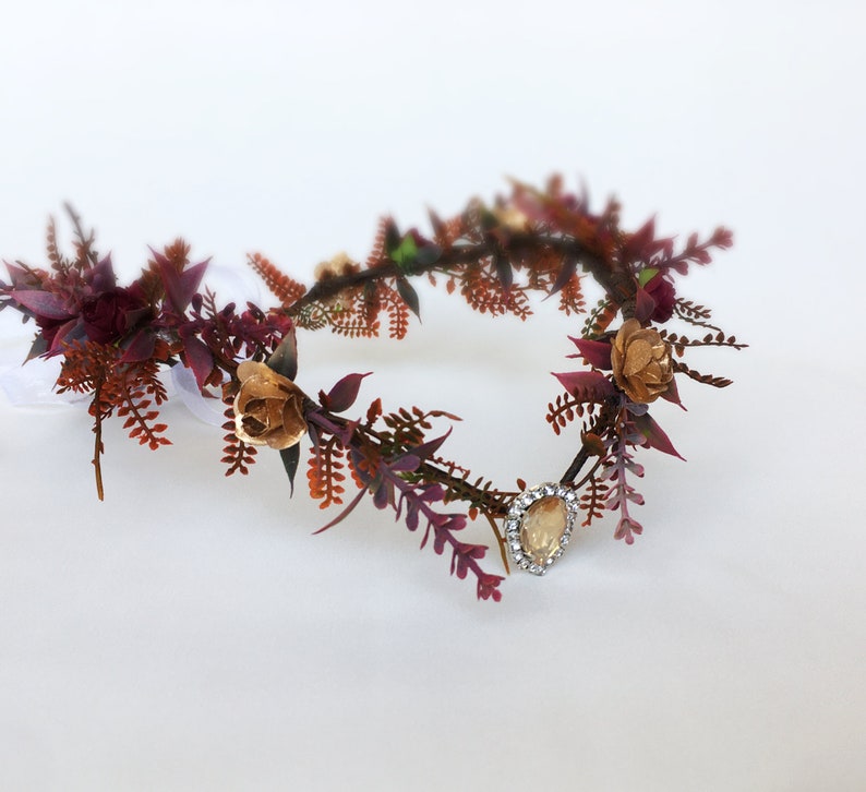 Elf Flower Crown Gold and Burgundy Flower Elven Crown Fairy | Etsy