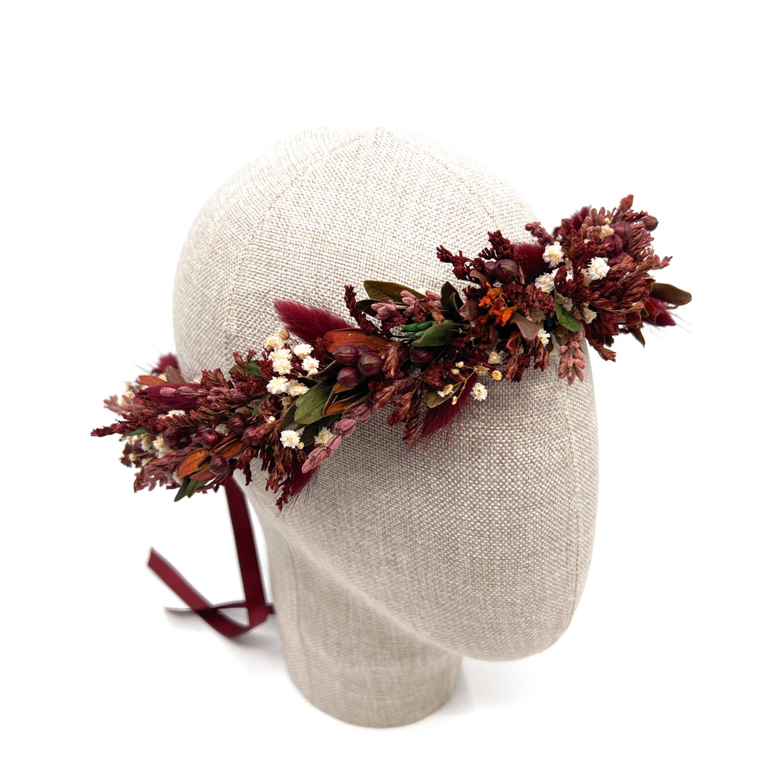 Burgundy Dry Flower Crown, Burgundy Hair Wreath, Natural Flower Crown ...