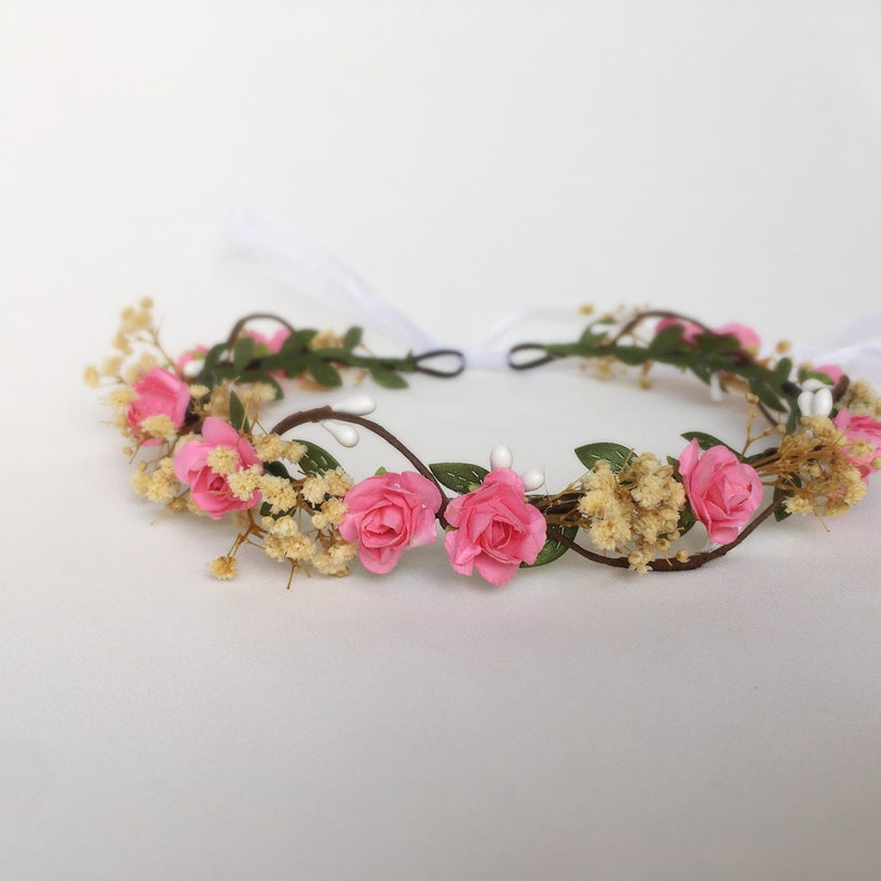 Pink Flower Crown Pink Rose Headband Bridal Flower Crown - Etsy