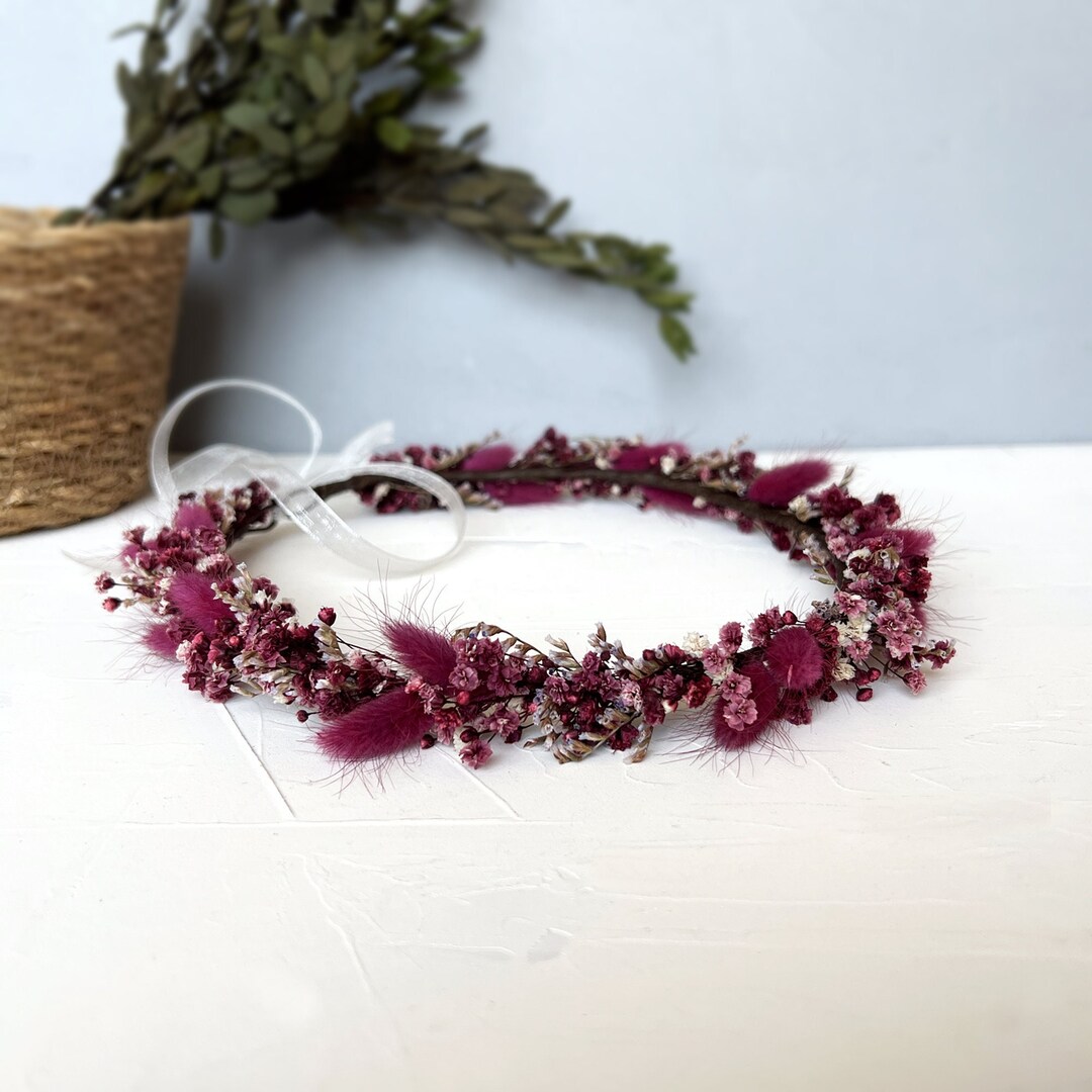 Dried Plum Flower Crown, Purple Bridal Headpiece, Baby's Breath - Etsy