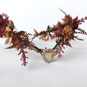 Elf Flower Crown, Gold and Burgundy Flower Elven Crown, Fairy Flower ...
