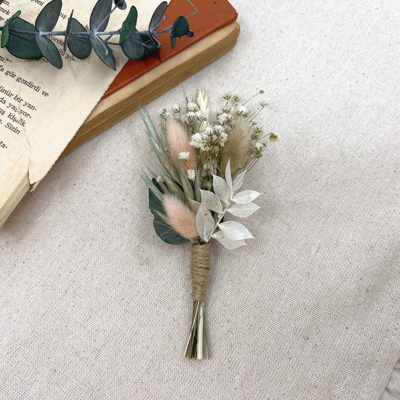 Blush Pink Flower Boutonniere Eucalyptus Boutonniere Dried - Etsy