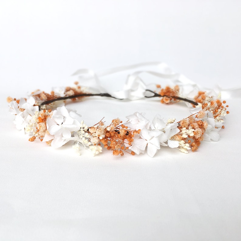 White Hydrangea Flower Bridal Crown Orange Boho Flower Crown | Etsy