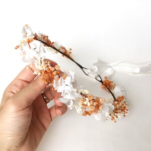 White Hydrangea Flower Bridal Crown, Orange Boho Flower Crown, Dried ...