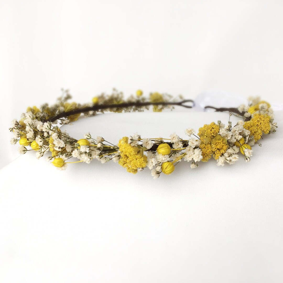 Yellow Dried Flower Crown, Wildflower Crown, Yellow Flower Crown ...