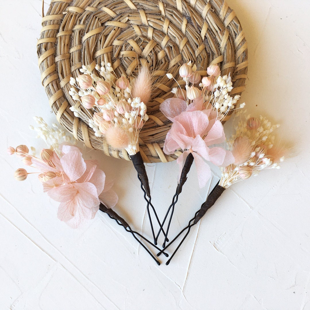 Real Dusty Pink Hydrangea Flower Hairpin Set, Bridal Hair Accessory - Etsy