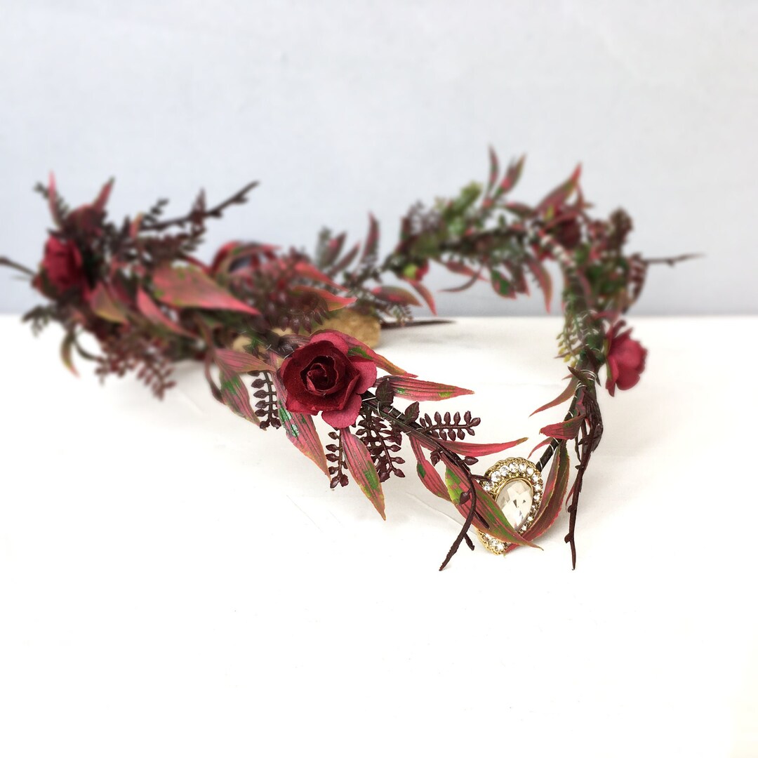 Burgundy Flower Elven Crown, Elf Flower Crown, Elven Flower Crown ...