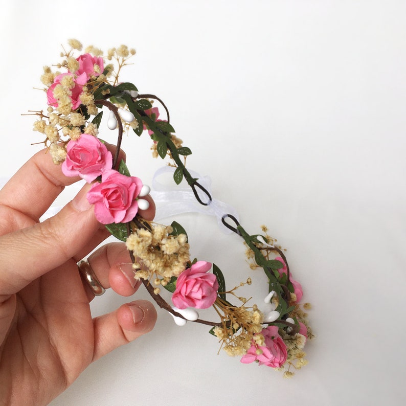 Pink Flower Crown Pink Rose Headband Bridal Flower Crown - Etsy