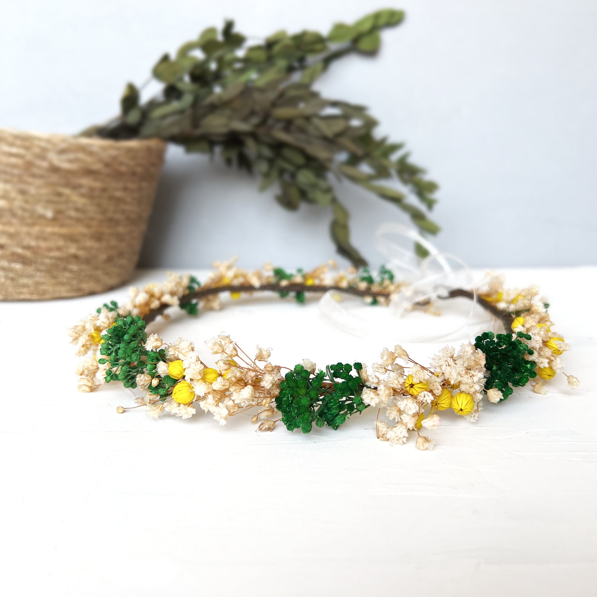 Green and Yellow Flower Crown for Wedding Flower Crown Dry | Etsy