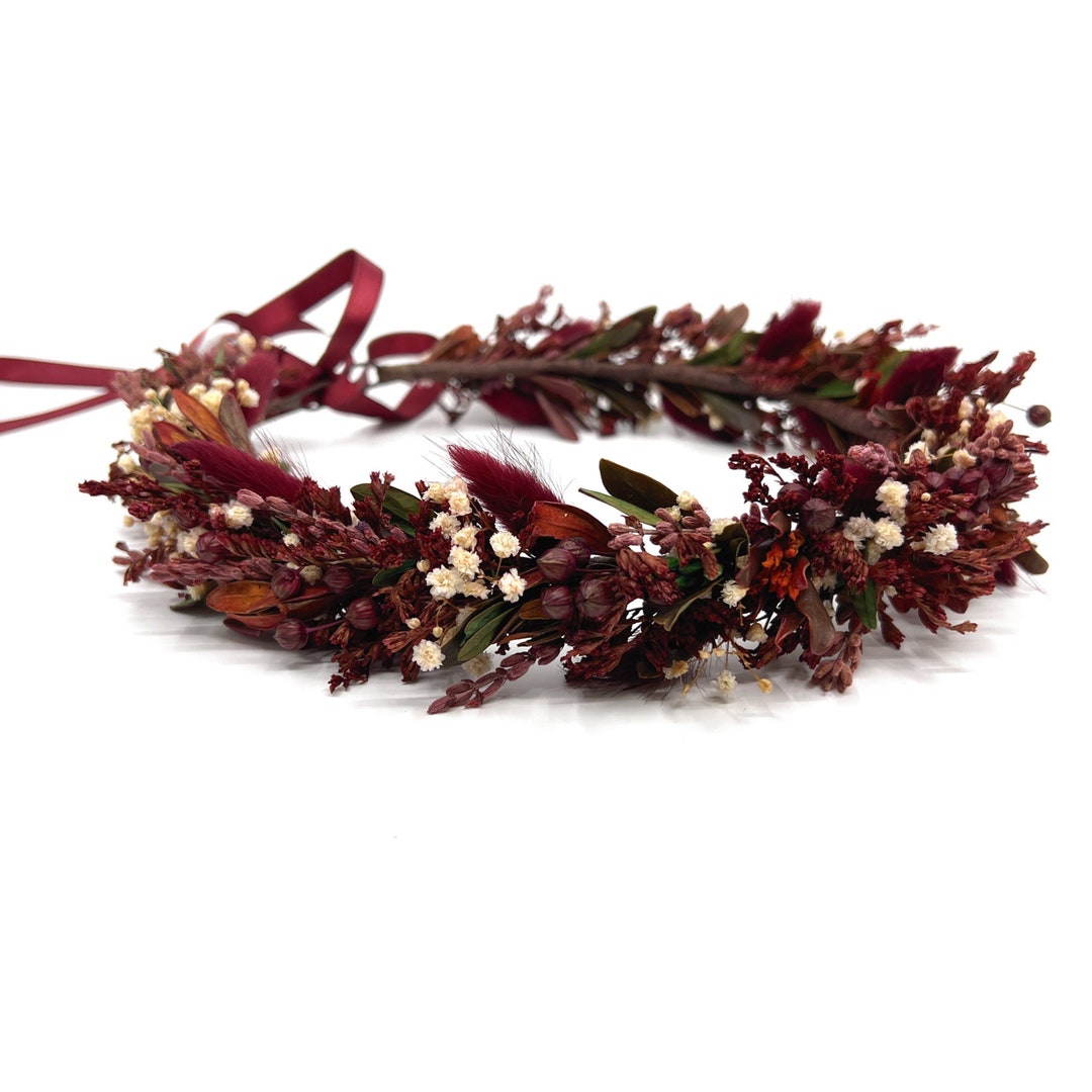 Burgundy Dry Flower Crown, Burgundy Hair Wreath, Natural Flower Crown ...