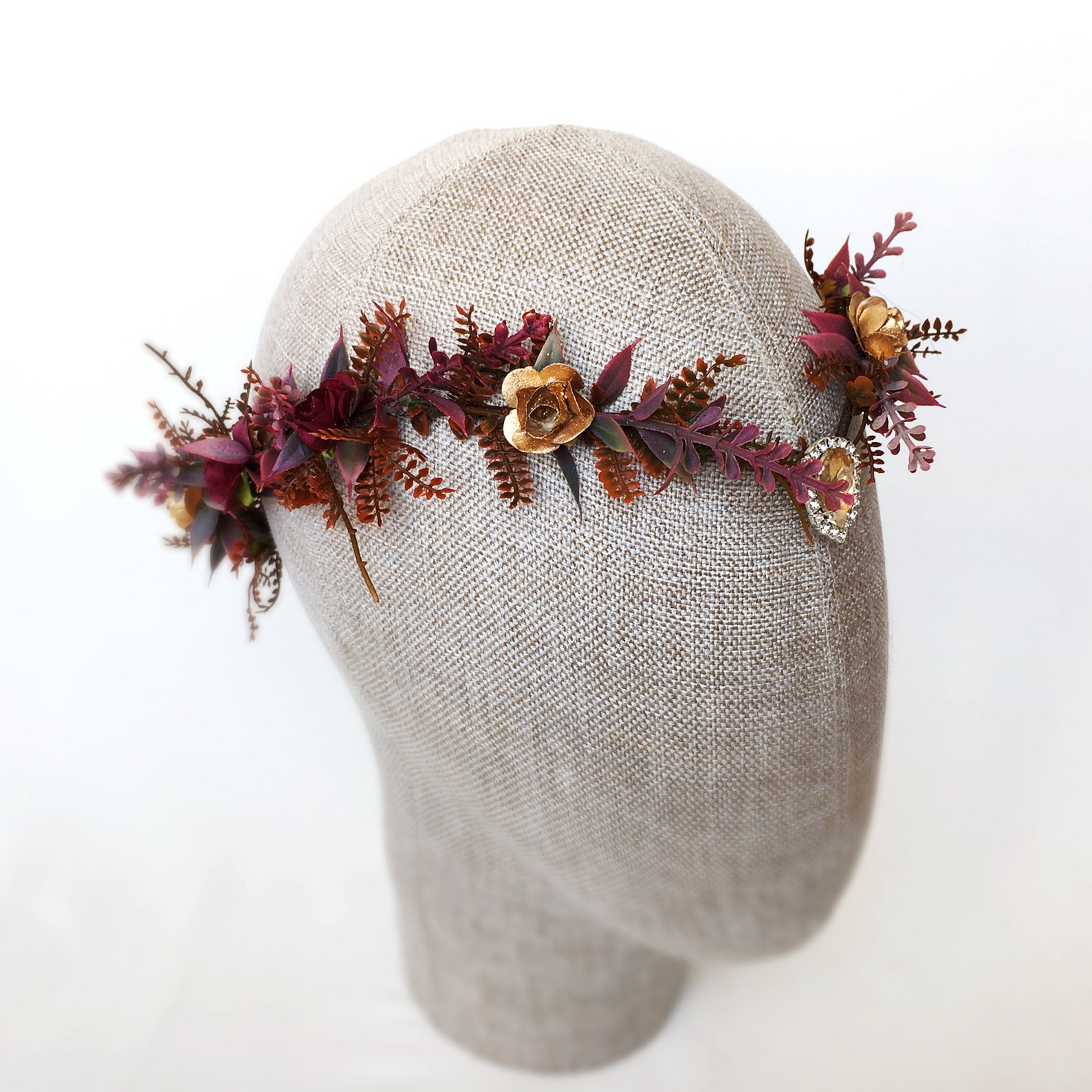 Elf Flower Crown Gold and Burgundy Flower Elven Crown Fairy | Etsy