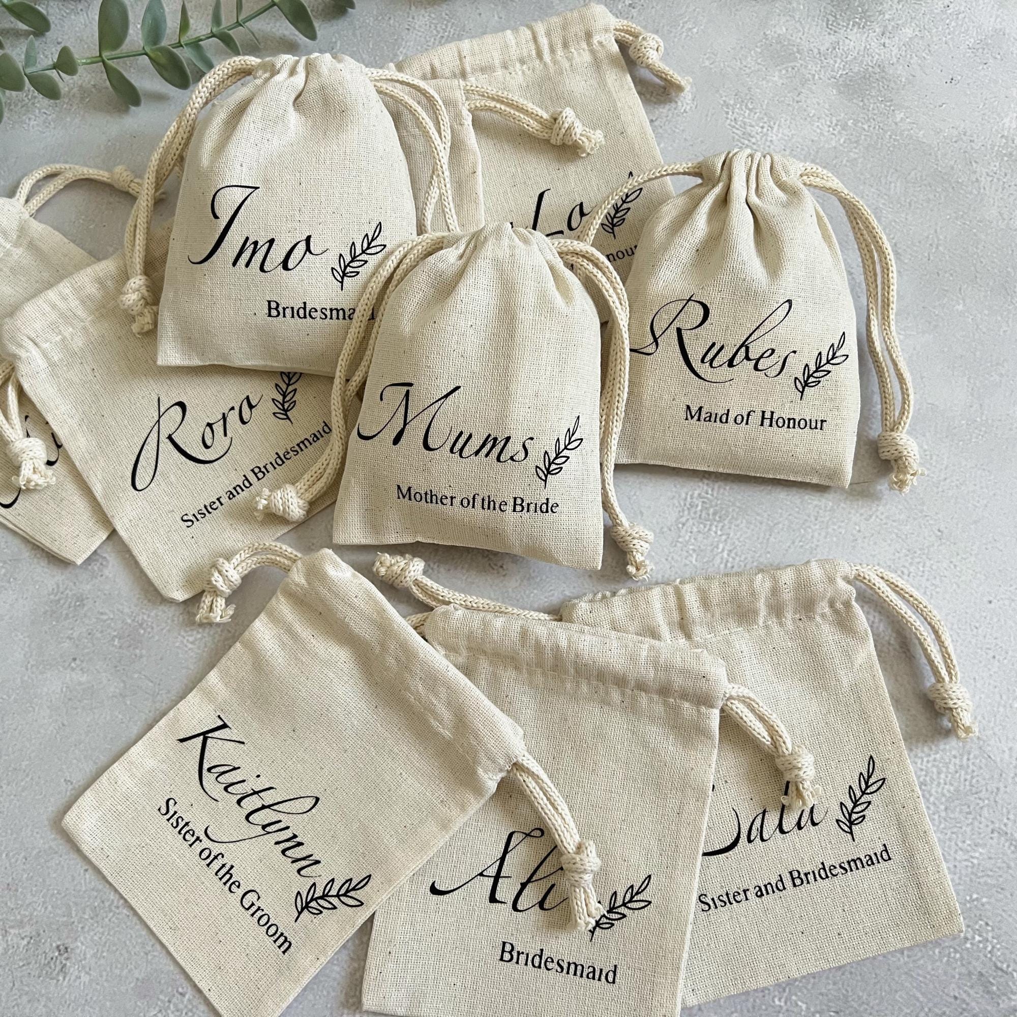 Personalized Cotton Drawstring Pouch, Bridal Party Favor Bags, Custom ...