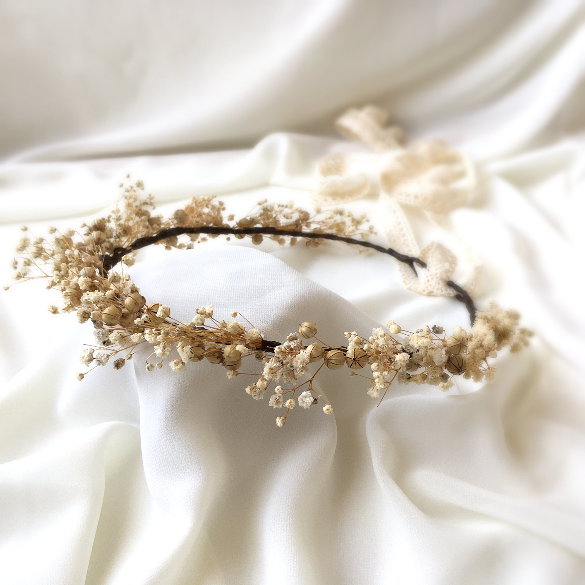 Cream Baby's Breath flower crown Wedding Crown | Etsy