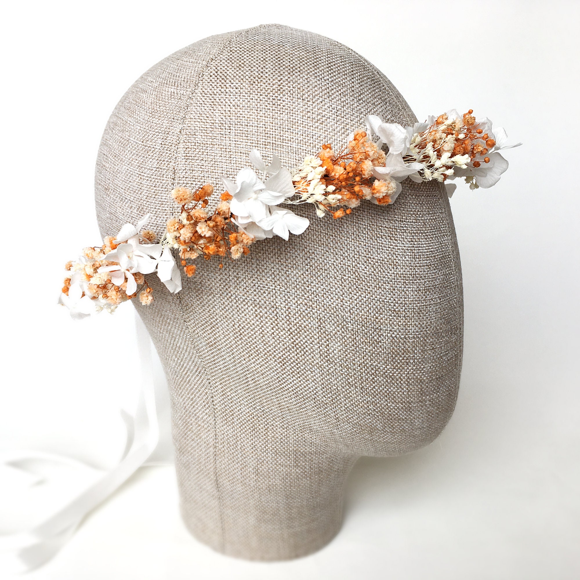 White hydrangea flower bridal crown Orange boho flower crown | Etsy