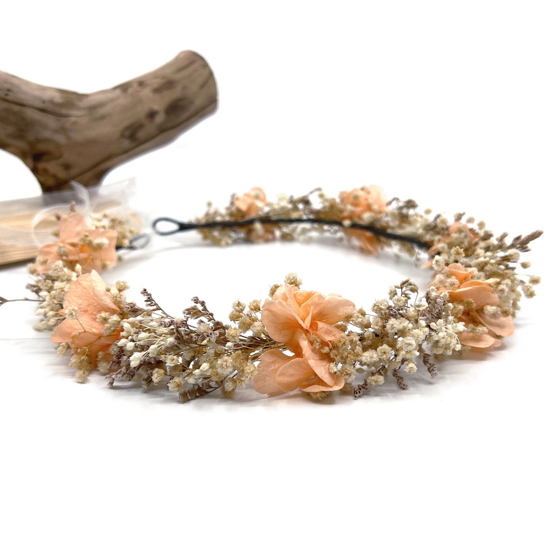 Peach Dried Flower Crown, Hydrangea Flower Crown, Real Dry Flower ...