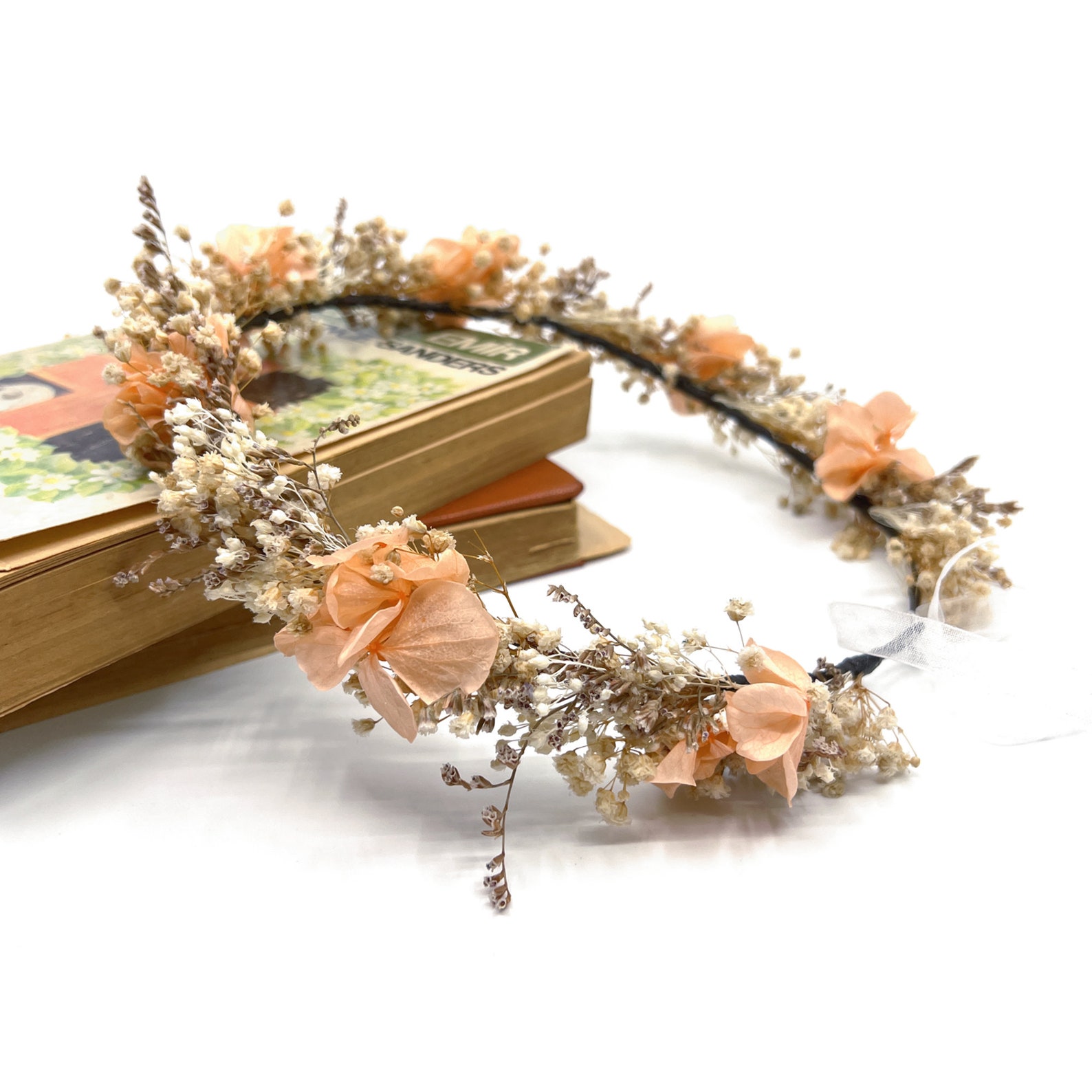 Peach Dried Flower Crown Hydrangea Flower Crown Real Dry - Etsy