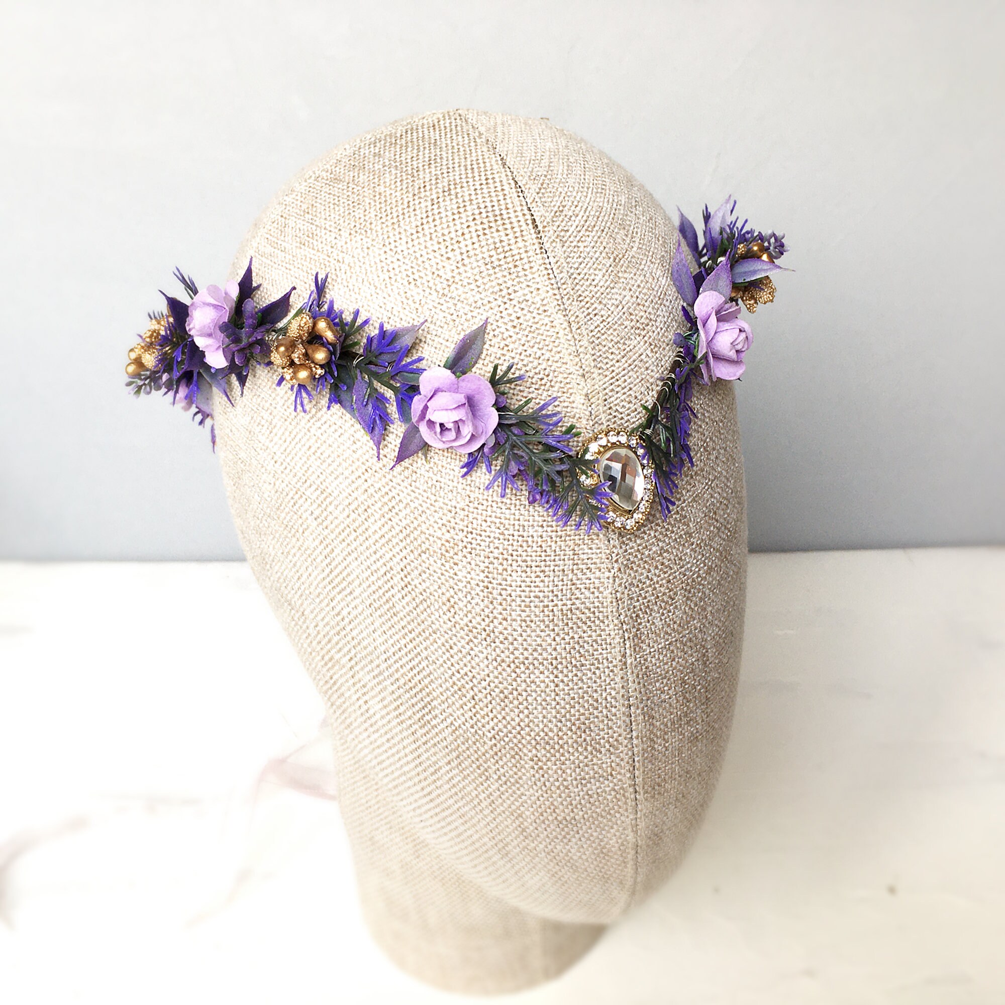 Purple and Gold Flower Elf Crown Elven Flower Crown Fairy | Etsy
