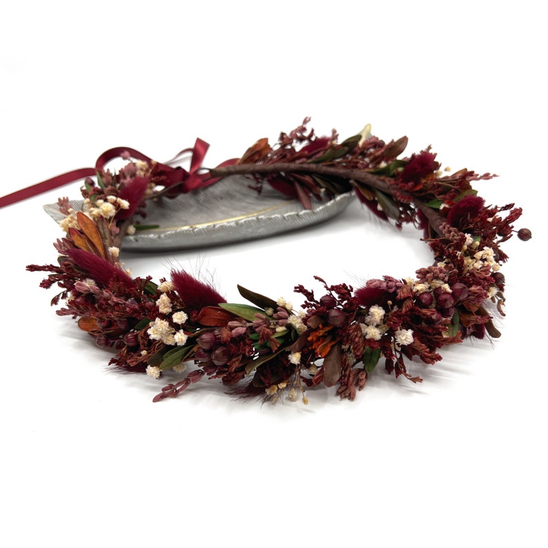 Burgundy Dry Flower Crown, Burgundy Hair Wreath, Natural Flower Crown ...