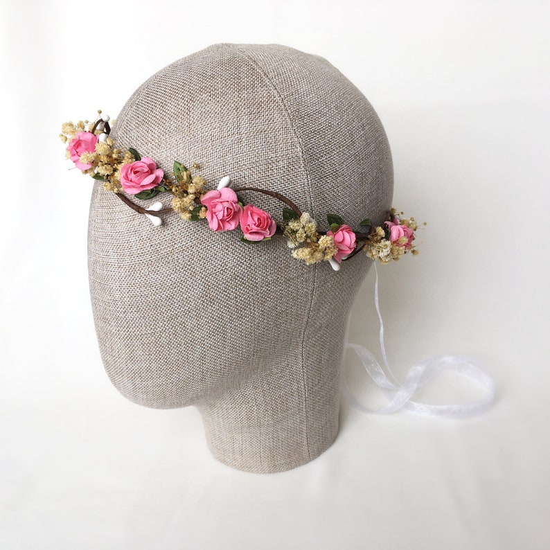 Pink Flower Crown Pink Rose Headband Bridal Flower Crown - Etsy