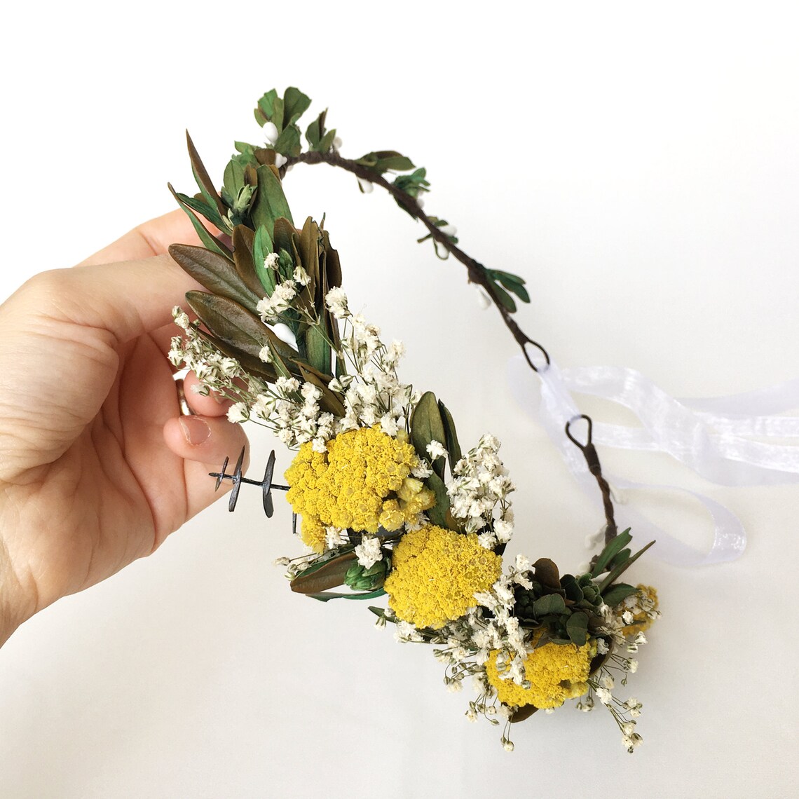 Yellow Dried Flower Crown Wildflower Crown Yellow Flower - Etsy
