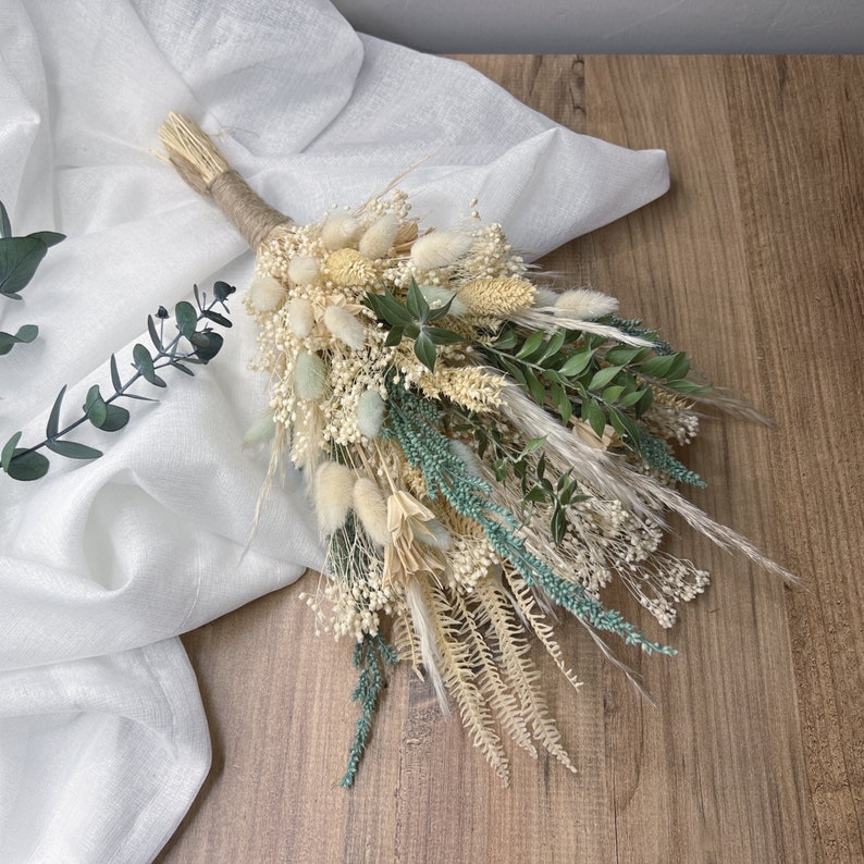 Ivory Green Dried Flower Bouquet, Pampas Grass Wedding Decor - Etsy