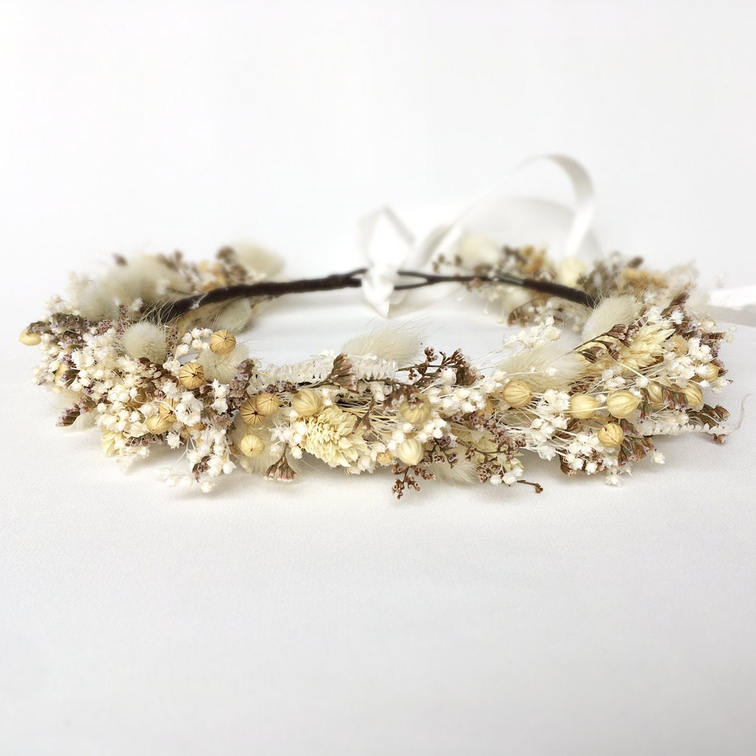 Dried Flower Crown, Rustic Bridal Head Wreath, Wedding Flower Girl - Etsy