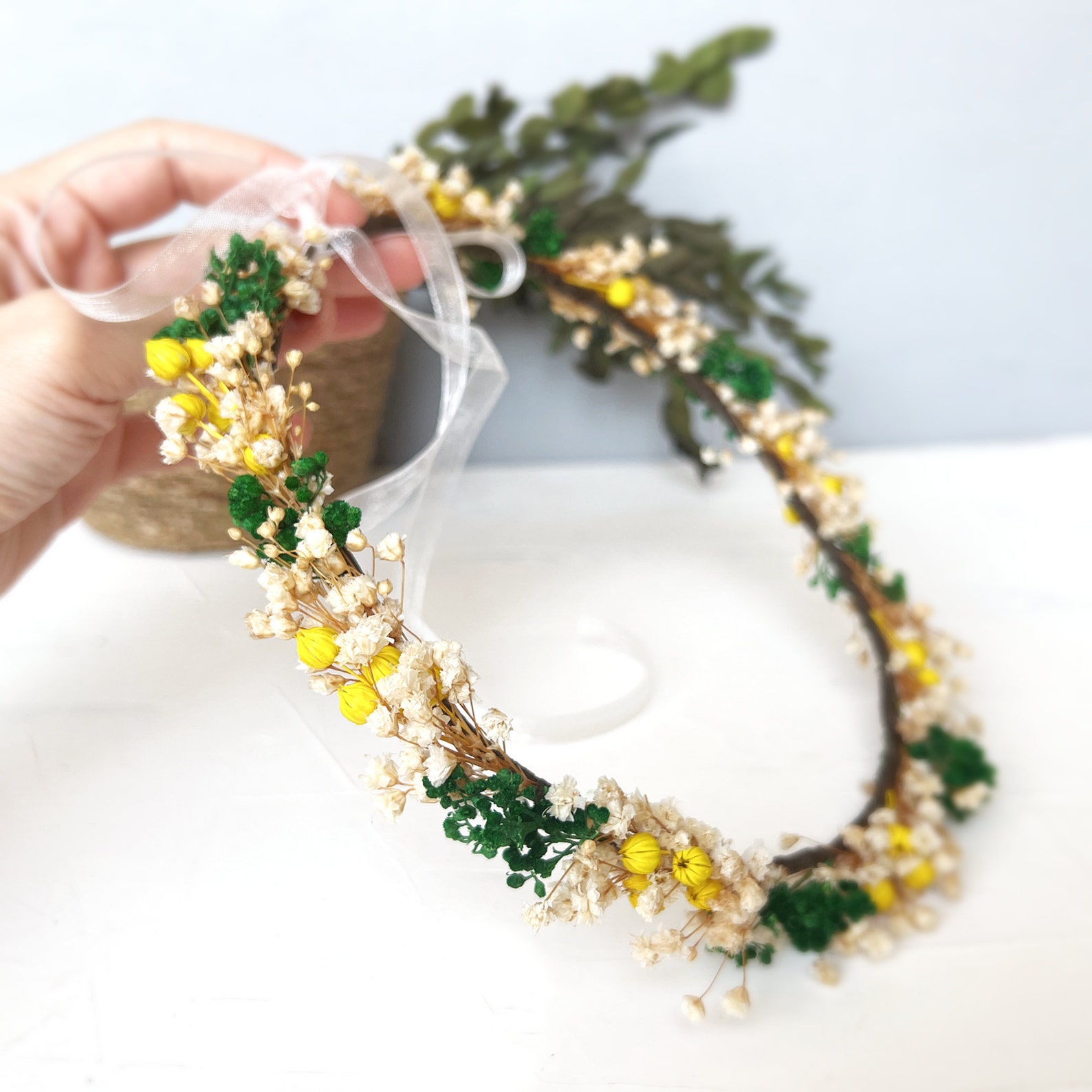 Green and Yellow Flower Crown for Wedding Flower Crown Dry | Etsy