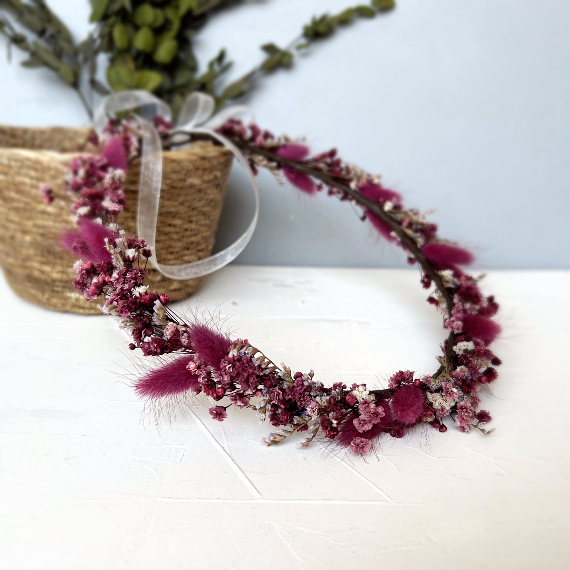 Dried Plum Flower Crown, Purple Bridal Headpiece, Baby's Breath - Etsy