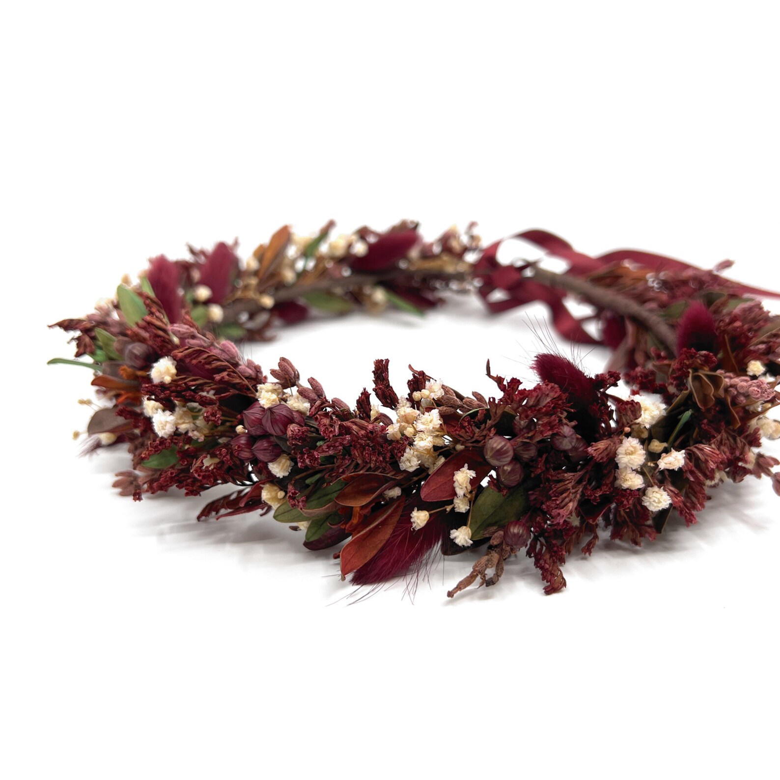 Burgundy Dry Flower Crown, Burgundy Hair Wreath, Natural Flower Crown ...