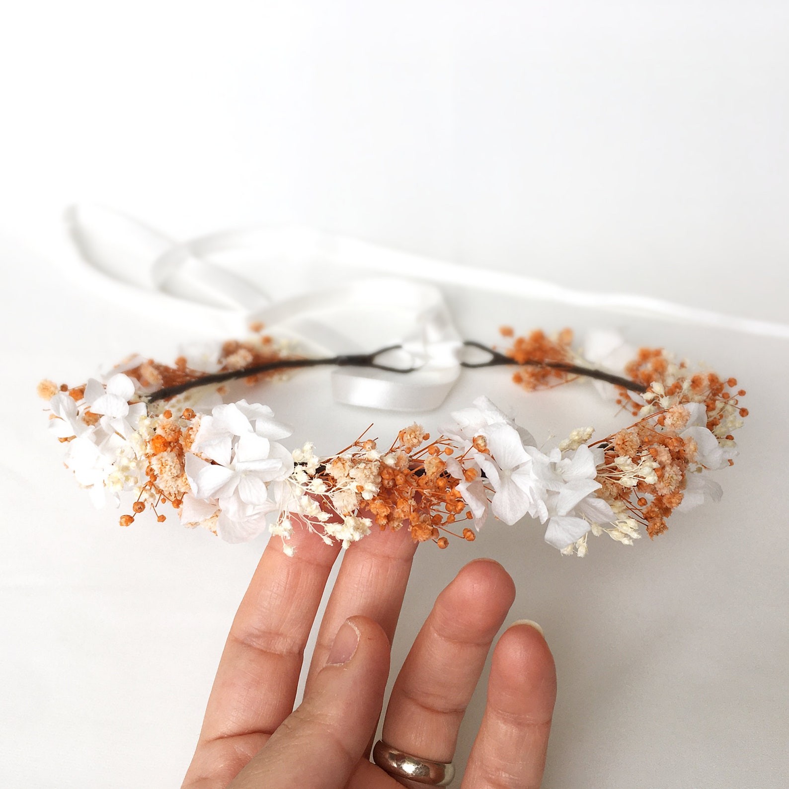 White Hydrangea Flower Bridal Crown Orange Boho Flower Crown | Etsy