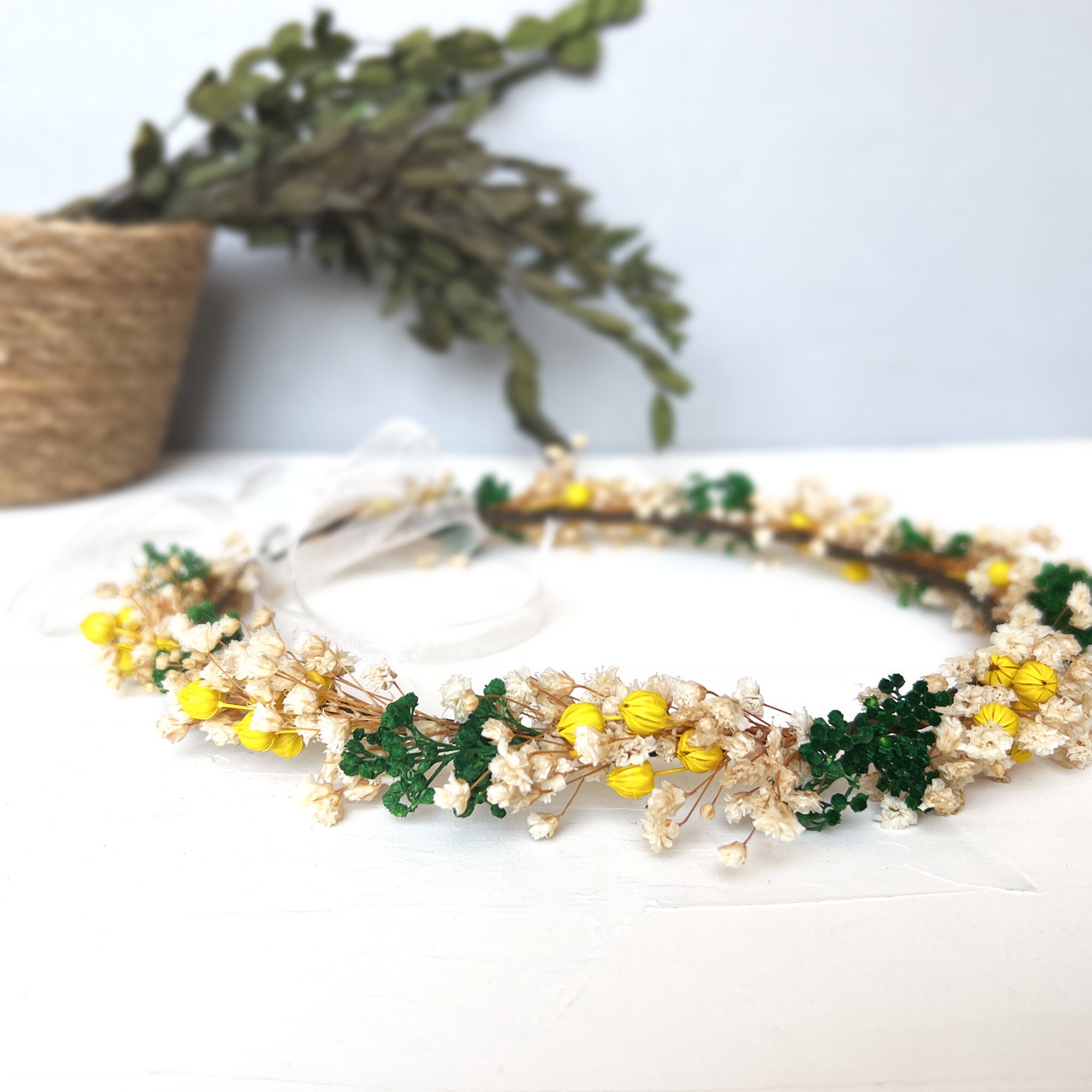 Green and Yellow Flower Crown for Wedding Flower Crown Dry | Etsy