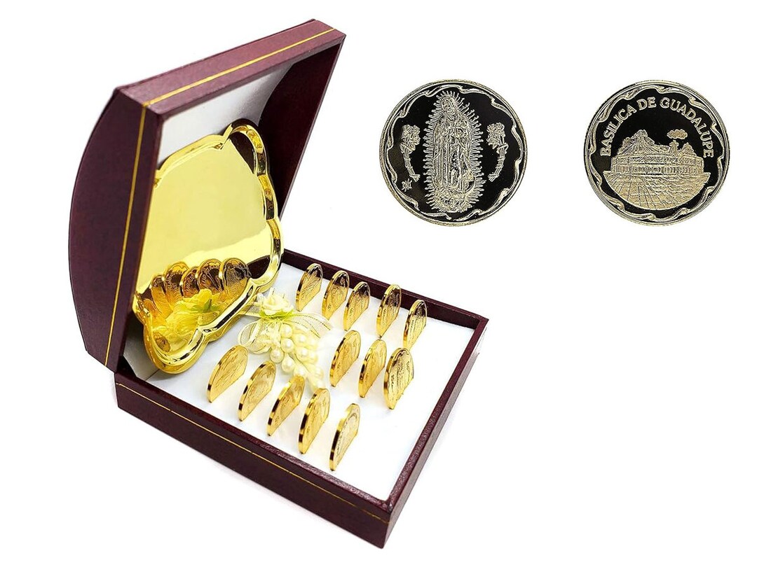 Gold Wedding Arras Coins Set: Catholic Ceremony With Magnetic Display ...