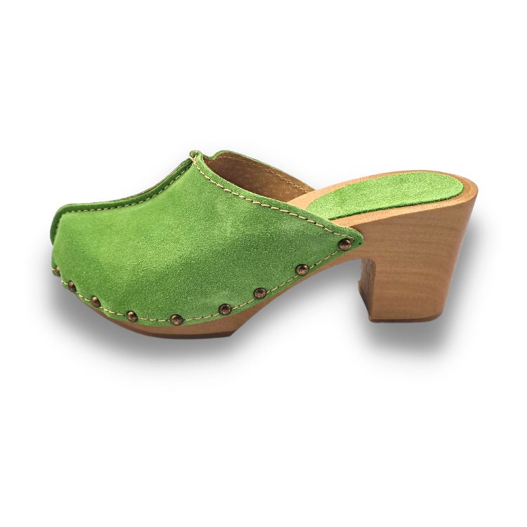 Dina Heels Green Clogs Suede Top - Etsy