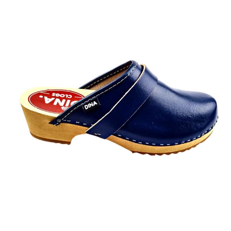 Dina Clogs Navy Blue Swedish Clogs With Leather Cap - Etsy